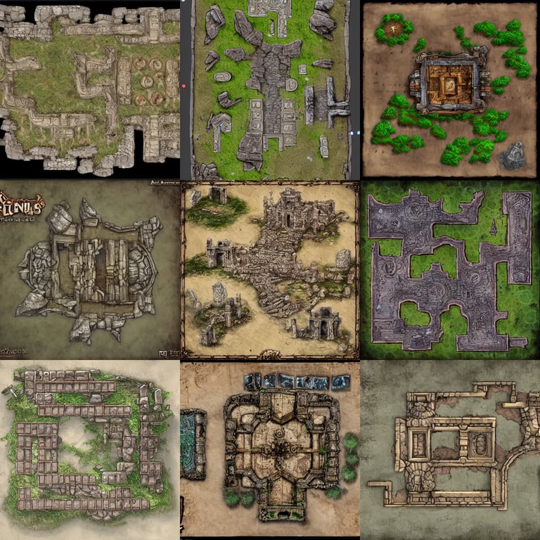 prompthunt: A tabletop RPG map of a ruined temple, by Afternoon Maps ...