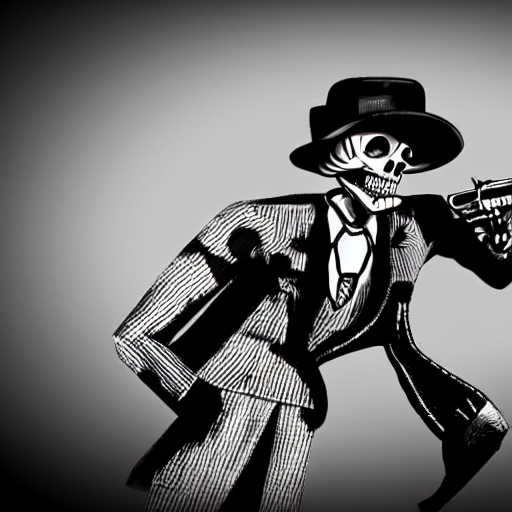 prompthunt: mafia skeleton with a puro and a gun in hand, black and ...