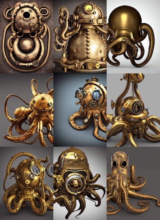 prompthunt: symmetrical brass steampunk octopus wearing a vintage ...