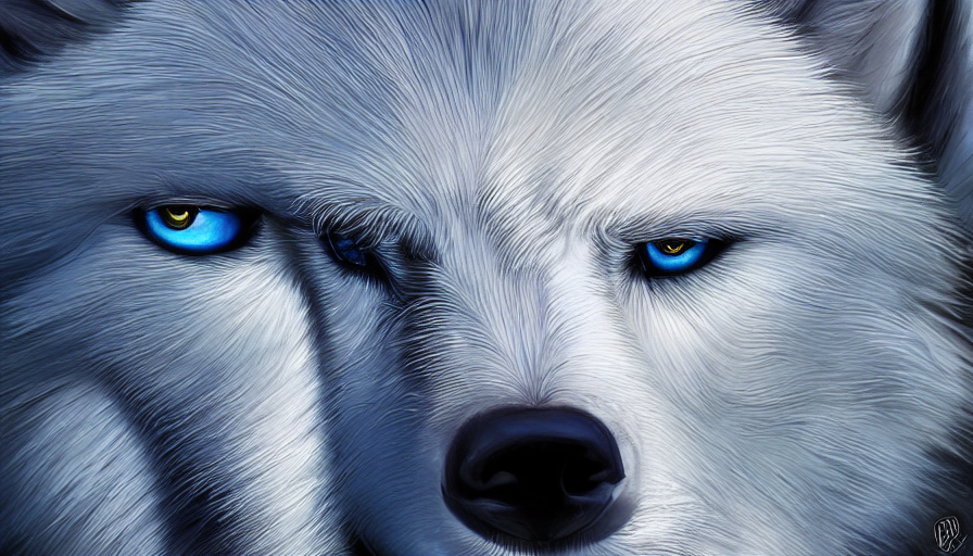 White Wolf Hybrid With Blue Eyes