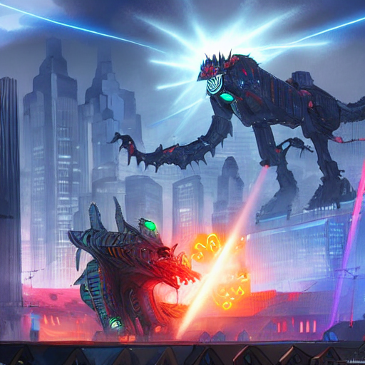 prompthunt: enormous mech dragon firing a laserbeam at the center of a ...