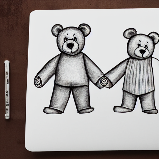 Two Teddy Bears In Love Drawing