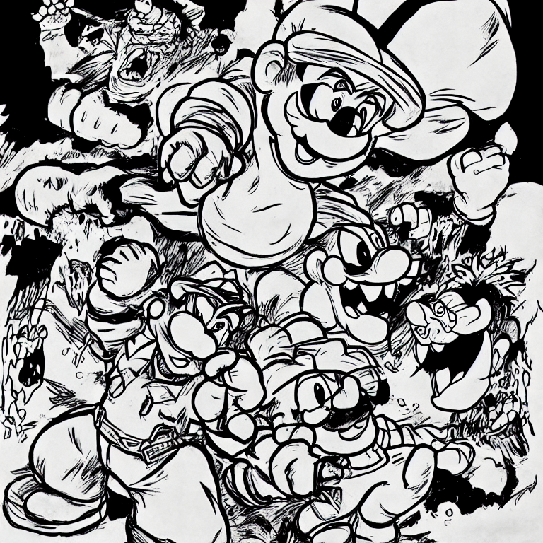 prompthunt: Mario fighting Bowser in the style of Junji Itou, black and ...