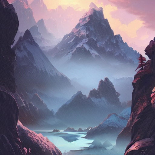 prompthunt: a mountain range by akihito tsukushi, backlight, rim ...