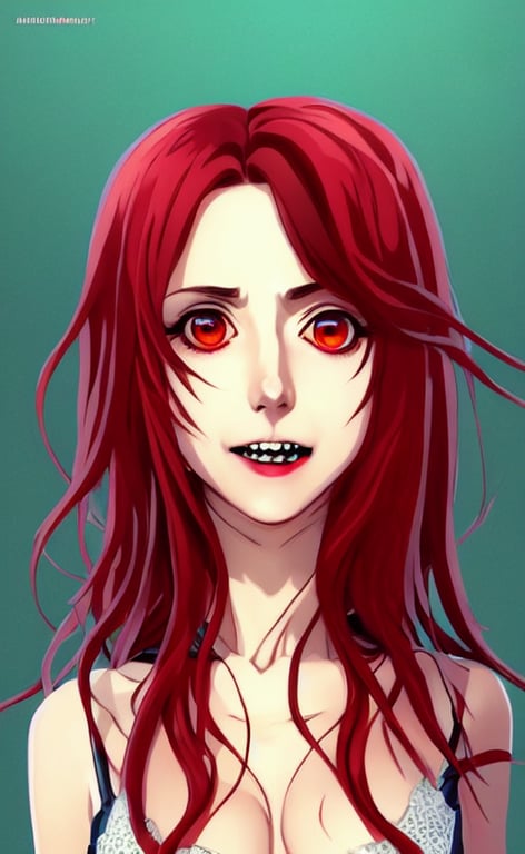 Anime Vampire Girl With Red Eyes And Blue Hair