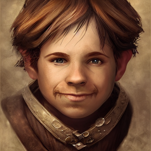 prompthunt: realistic portrait of a halfling male, happy, bard, short hair, lute, intricate ...