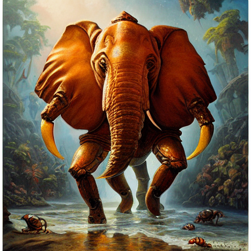 prompthunt: elephant - crab creature, oil painting by justin gerard ...
