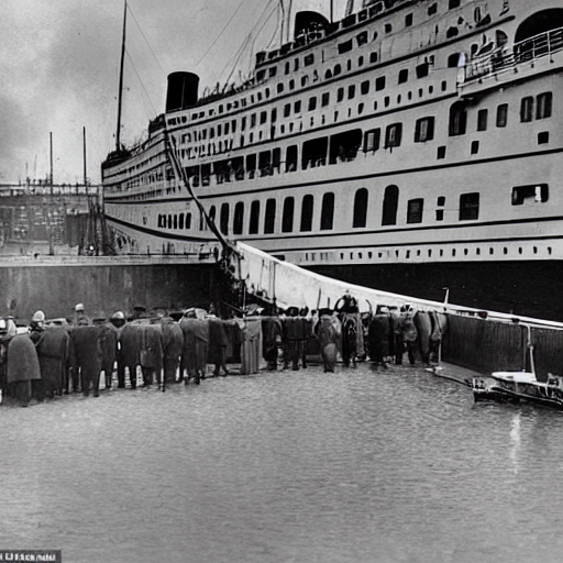 prompthunt: a colored, wide shot, photo of the titanic docked in the ...