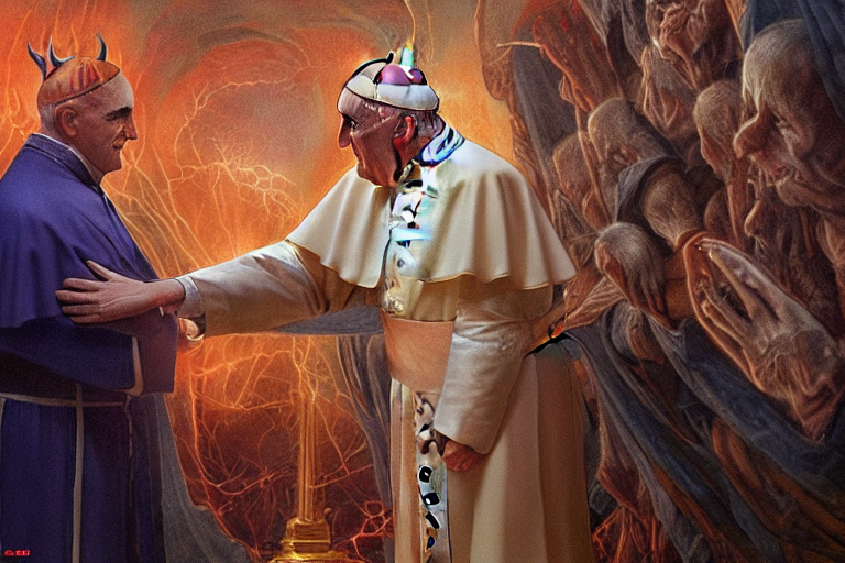prompthunt: the pope shaking hands with the satan in the hell, hyper ...
