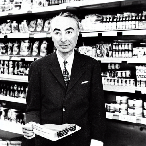 prompthunt: photo of robert oppenheimer in the grocery store