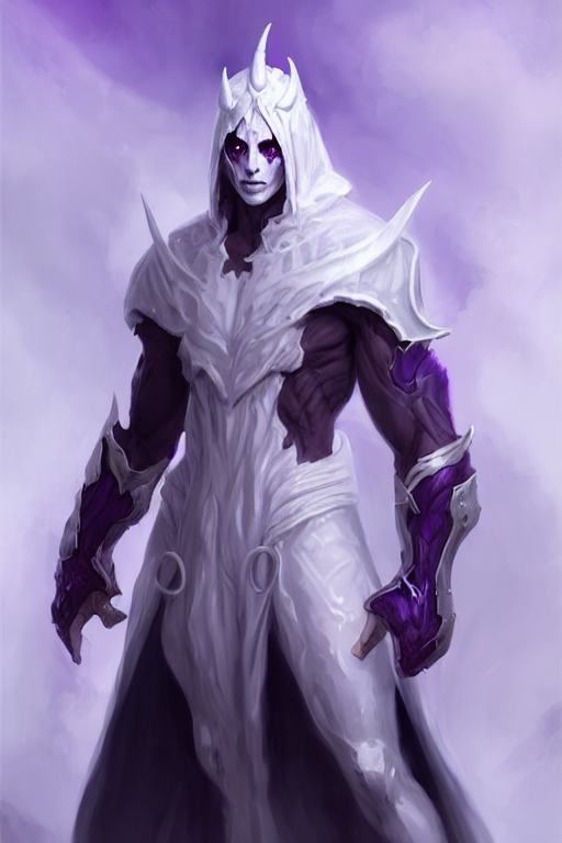 prompthunt: human male demon, full body white purple cloak, character ...