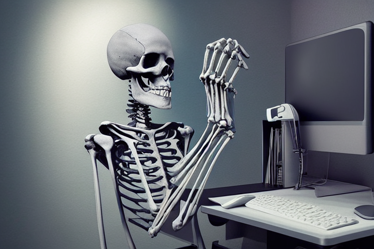 Skeleton Sitting On Computer