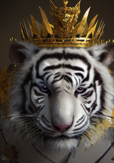 prompthunt: furry art, watercolor of a white tiger king with gold crown ...