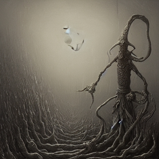 prompthunt: squidward as a bloodborne boss by zdzisław beksiński