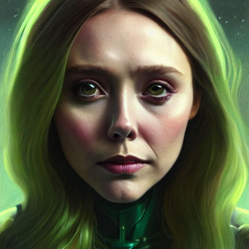 boring-hyena704: portrait painting of elizabeth olsen with green skin ...