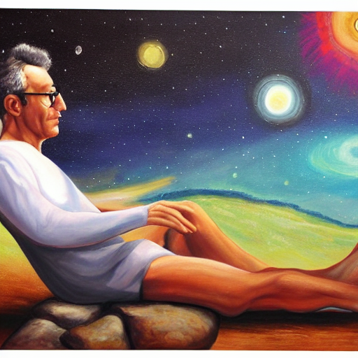 prompthunt: painting of a peaceful man relaxing in the cosmos by David ...