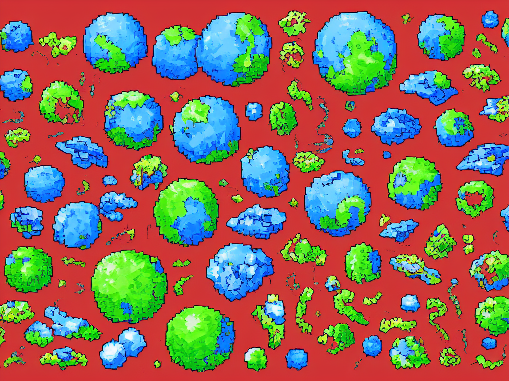 prompthunt: isometric pixel art planets sprite sheet in gouache ...