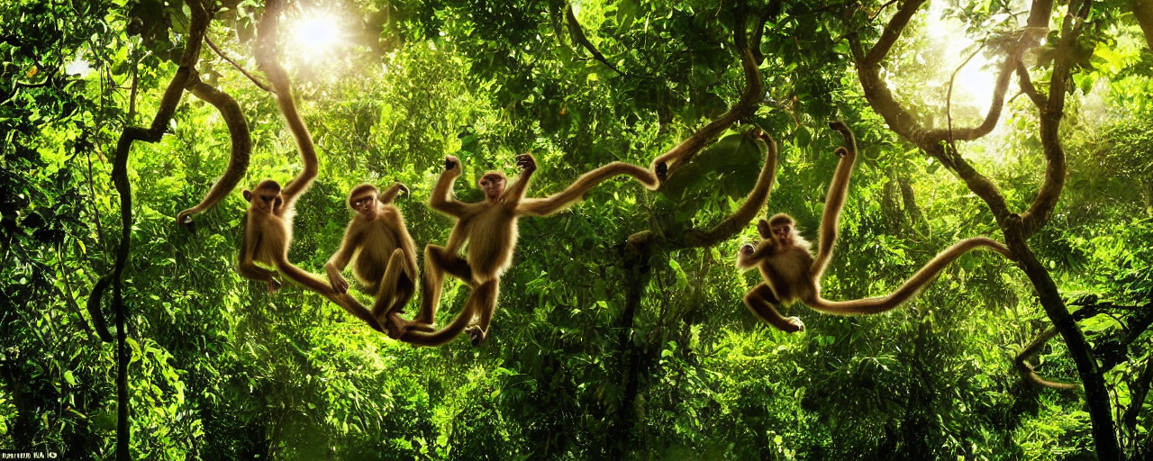 Monkeys Swinging On Trees