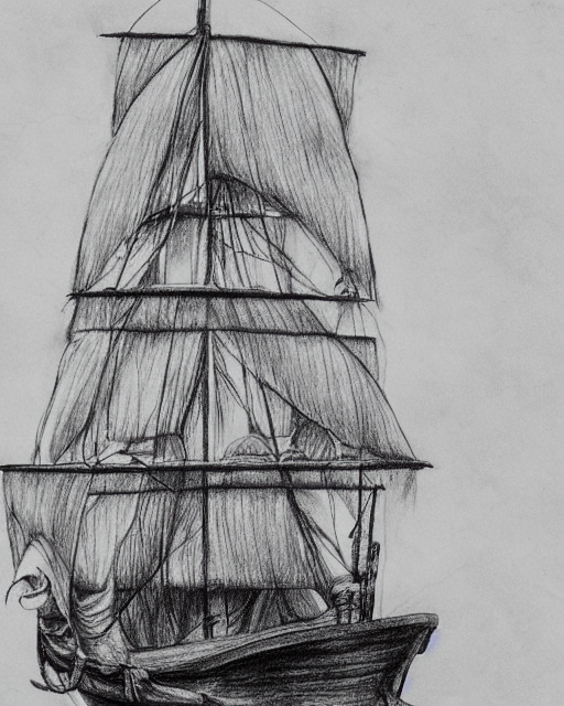 Pirate Ship Pencil Drawing