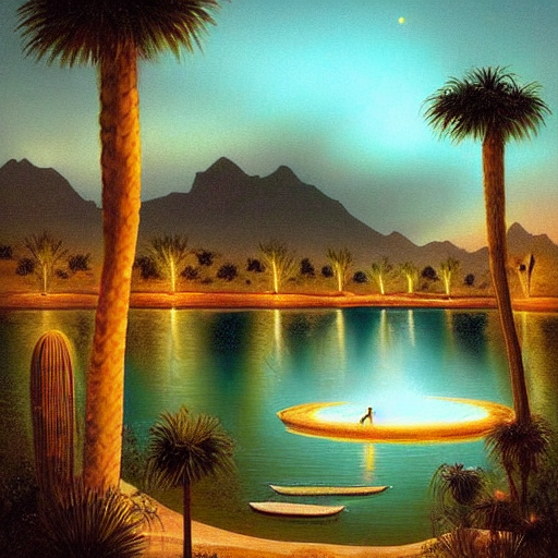 Real Desert Oasis At Night