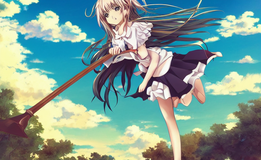 an anime girl flying through the sky on a magical, Stable Diffusion ...