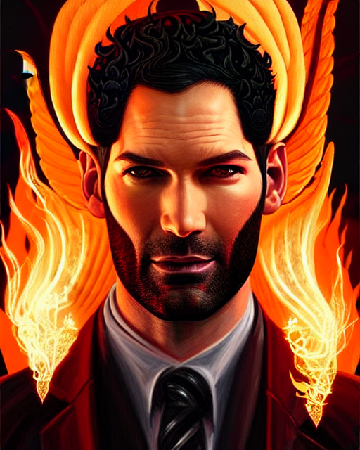 prompthunt: tom ellis ( lucifer ) portrait with fire demon wings ...