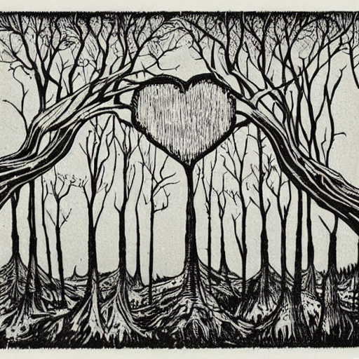 Heart Carved In Tree Drawing