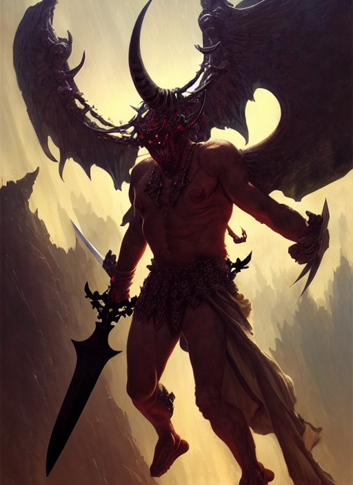 prompthunt: a male horned demon fighter with a huge sword and wings ...