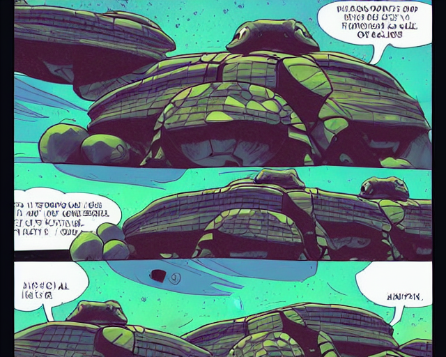 prompthunt: three panels from a cell shaded comic book showing a big ...