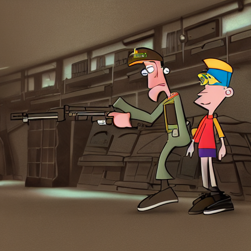prompthunt: phineas and ferb in a gun armory digital illustration ...