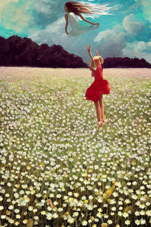 Girl Dancing In Field Of Flowers