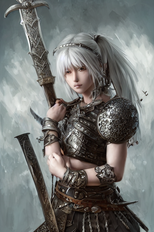 Anime Girl With White Hair And Sword