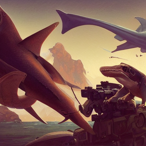 Rocket Launcher Witha A Velociraptor Riding Shark