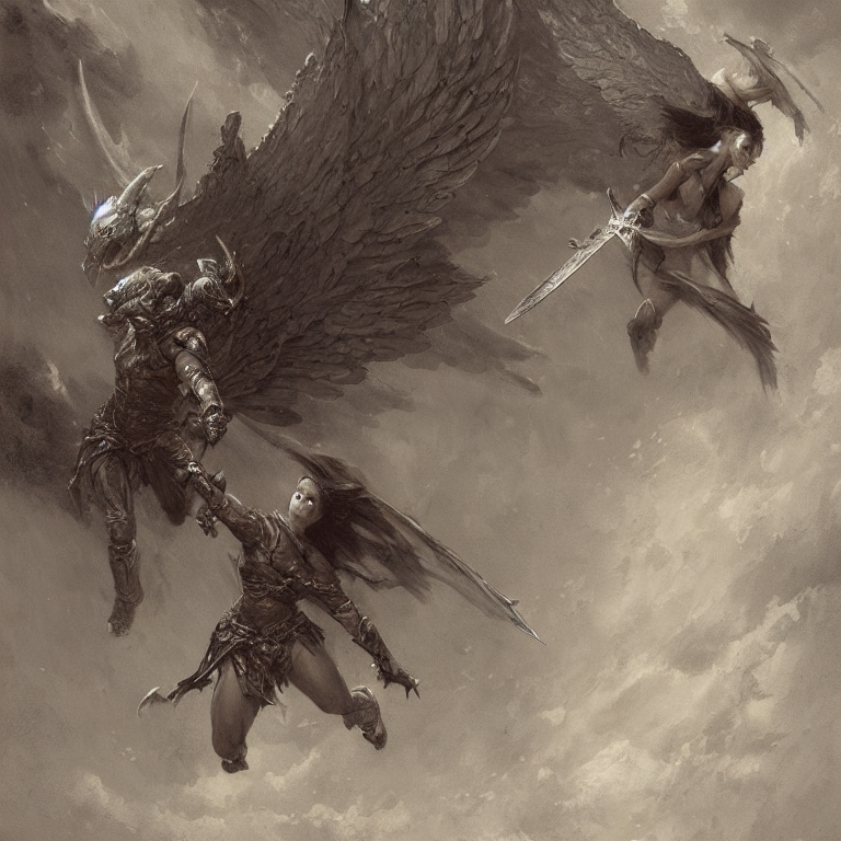 Angel Fighting Demon Painting