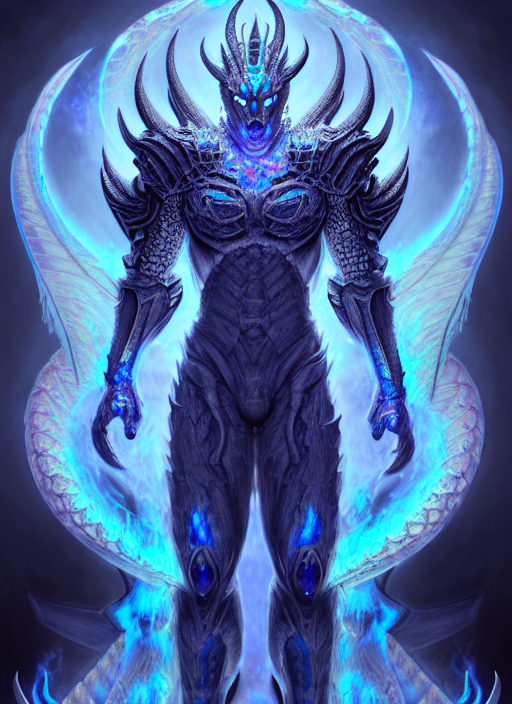 prompthunt: muscular and tall blue ghostly fire humanoid dragon ...