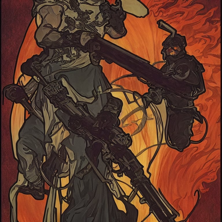 prompthunt: D&D token round a half orc paladin with a cyberpunk musket ...