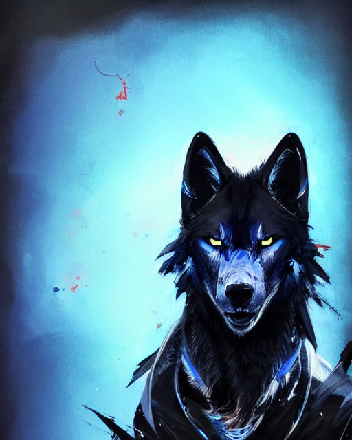 Blue And Black Wolf With Wings