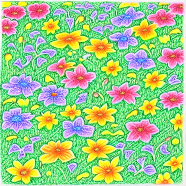 Flower Garden Pencil Drawing