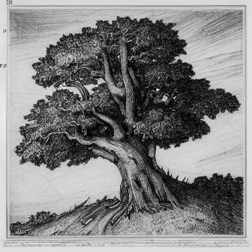 Oak Tree Pencil Drawing