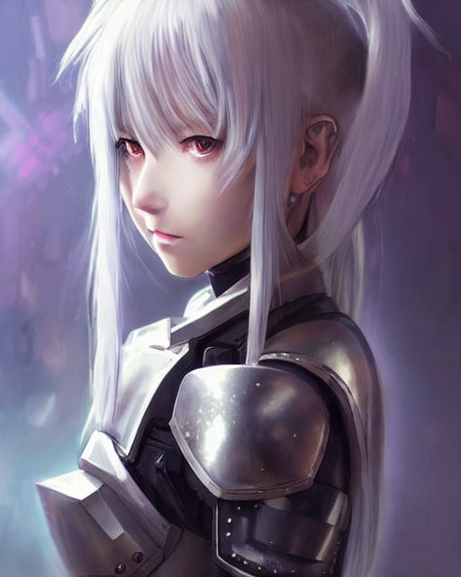 Anime Girl In Armor With White Hair