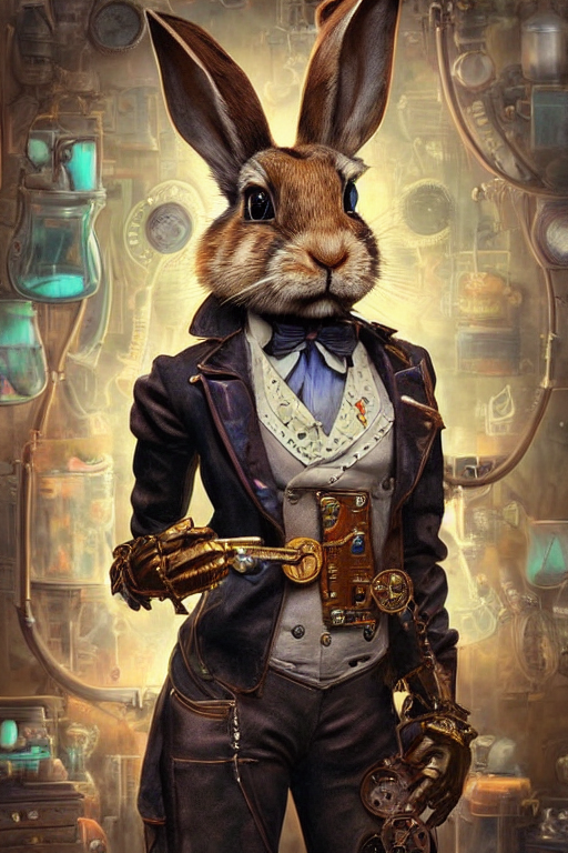 prompthunt: ultra realist soft painting of a single steampunk rabbit ...