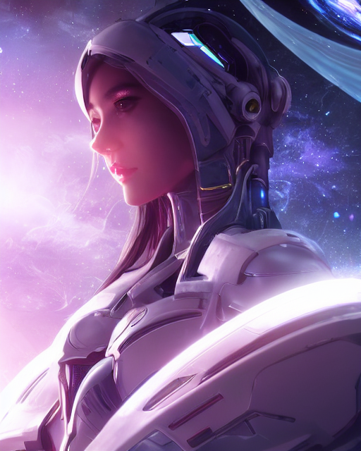 prompthunt: photo of a android girl on a mothership, warframe armor ...