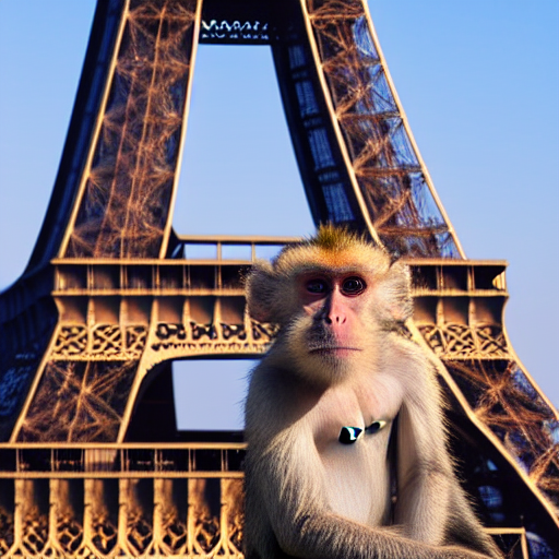 prompthunt: high quality portrait of a monkey in front of eiffel tower, studio photograph ...