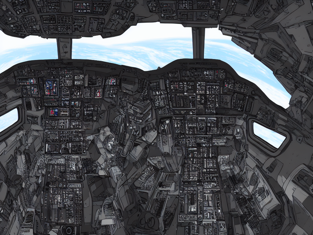 prompthunt: wide window view inside the Interior of a spaceship cockpit ...