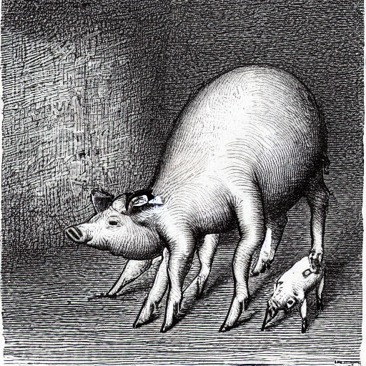 Pig Walking On Hind Legs