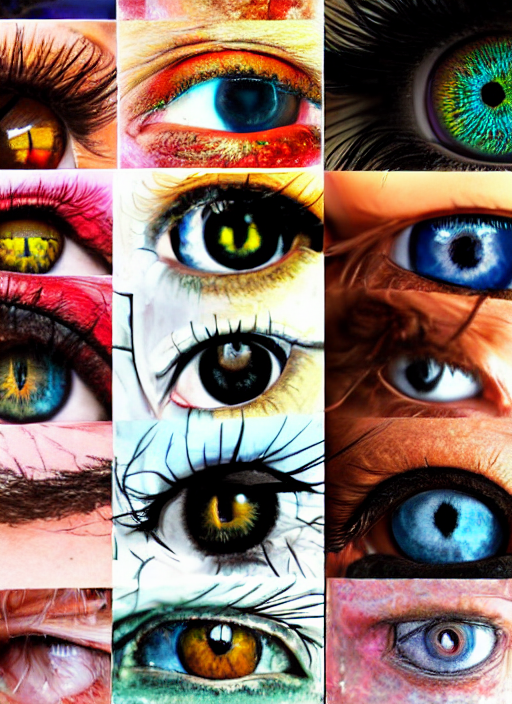prompthunt: grid montage of eyes, detailed colored textures, eyelashes ...