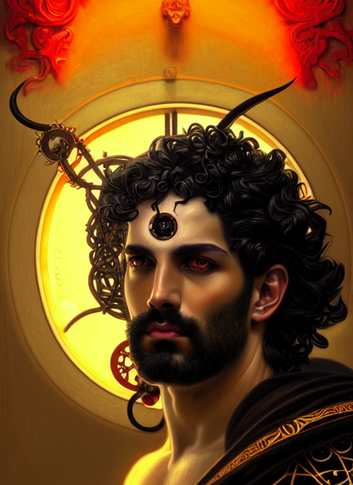 prompthunt: portrait of greek god ares, black curly hair, glowing eyes ...