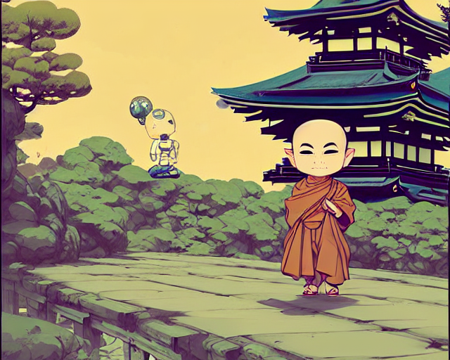 prompthunt: cell shaded cartoon of an adorable chibi monk on a country ...
