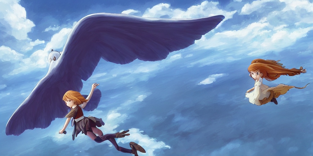 Anime Girl Falling From Sky With Wings
