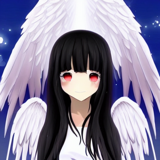 Anime Girl With Black Hair And Wings